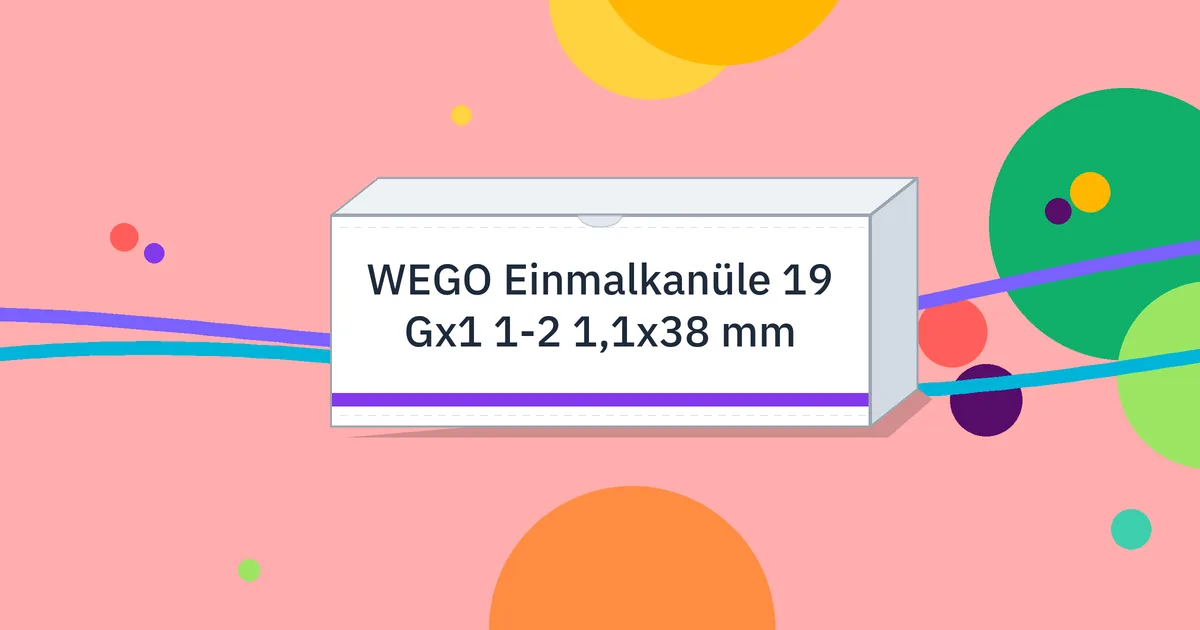 Symbolbild: Packung mit der Aufschrift WEGO Einmalkanüle 19 Gx1 1-2 1,1x38 mm (PZN 18859527) – Verfügbarkeit und Bezug in Apotheken in Frankfurt am Main