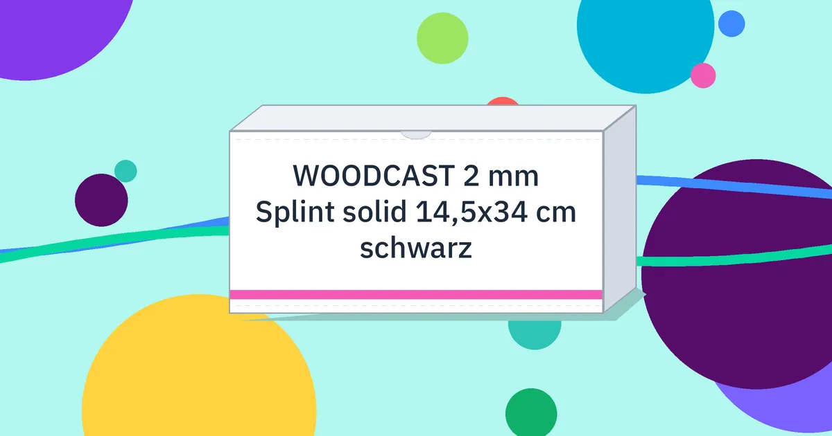 Symbolbild: Packung mit der Aufschrift WOODCAST 2 mm Splint solid 14,5x34 cm schwarz (PZN 11598874) – Verfügbarkeit und Bezug in Apotheken in Frankfurt am Main