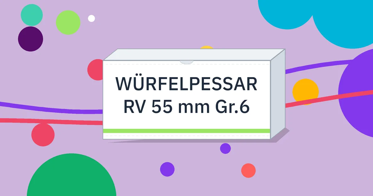 Symbolbild: Packung mit der Aufschrift WÜRFELPESSAR RV 55 mm Gr.6 (PZN 07285804) – Verfügbarkeit und Bezug in Apotheken in Frankfurt am Main