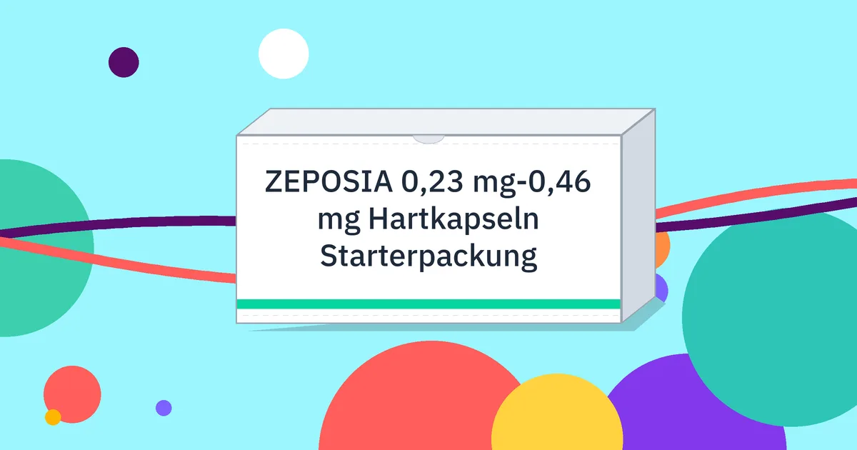 Symbolbild: Packung mit der Aufschrift ZEPOSIA 0,23 mg-0,46 mg Hartkapseln Starterpackung (PZN 16151936) – Verfügbarkeit und Bezug in Apotheken in Frankfurt am Main