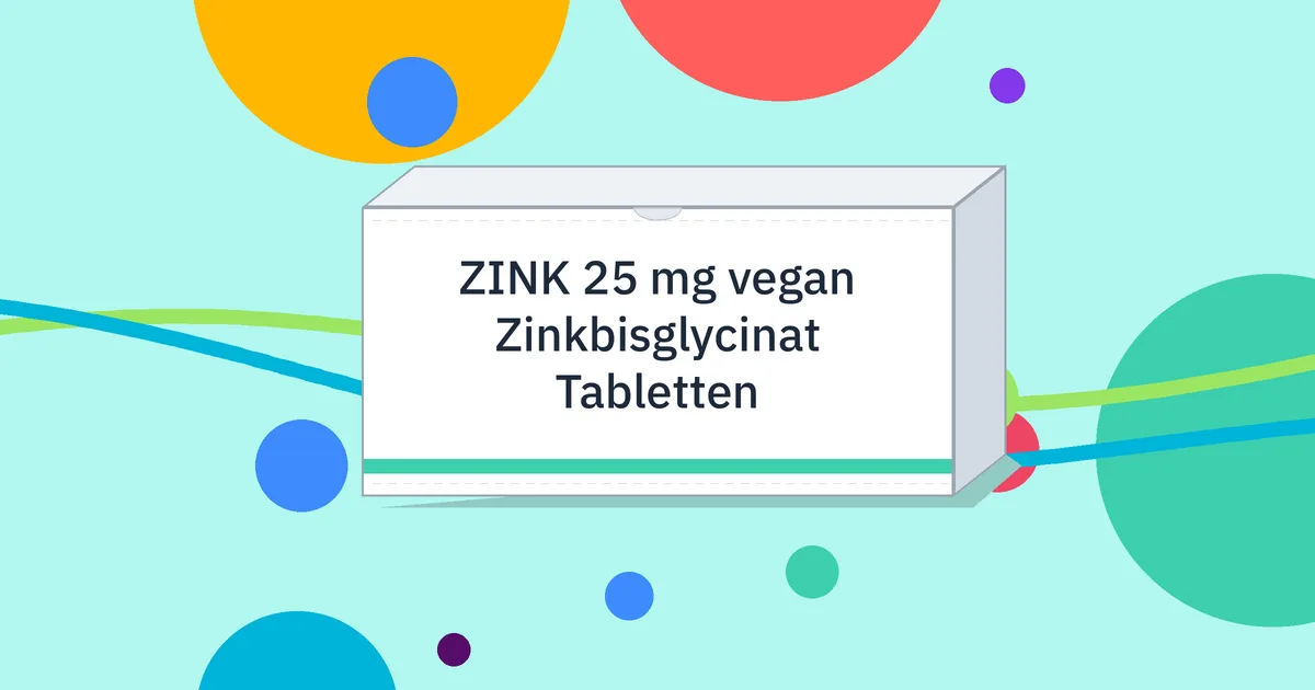 Symbolbild: Packung mit der Aufschrift ZINK 25 mg vegan Zinkbisglycinat Tabletten (PZN 18362086) – Verfügbarkeit und Bezug in Apotheken in Frankfurt am Main