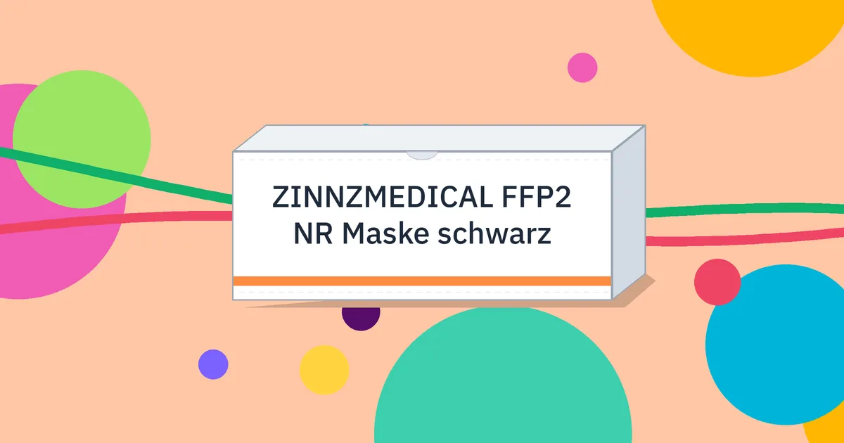 Symbolbild: Packung mit der Aufschrift ZINNZMEDICAL FFP2 NR Maske schwarz (PZN 18029228) – Verfügbarkeit und Bezug in Apotheken in Frankfurt am Main