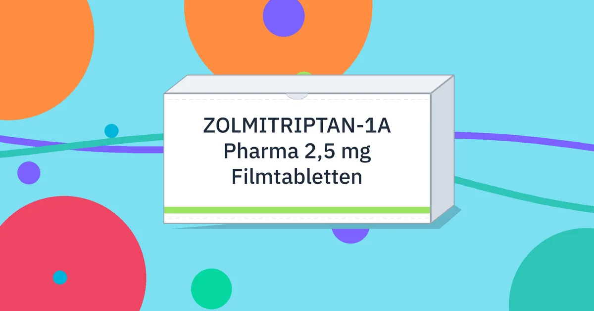Symbolbild: Packung mit der Aufschrift ZOLMITRIPTAN-1A Pharma 2,5 mg Filmtabletten (PZN 09427361) – Verfügbarkeit und Bezug in Apotheken in Frankfurt am Main