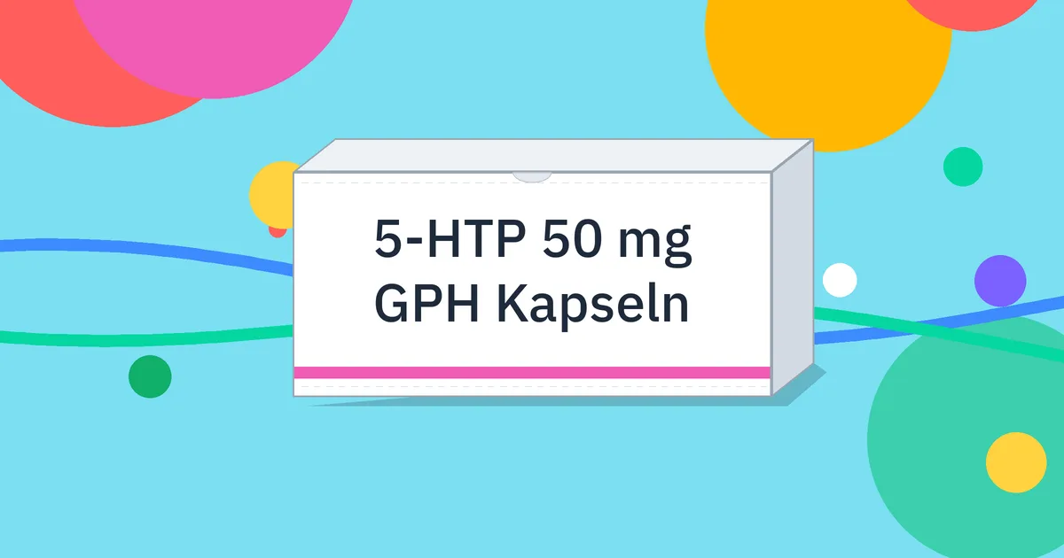 Symbolbild: Packung mit der Aufschrift 5-HTP 50 mg GPH Kapseln (PZN 09377775) – Verfügbarkeit und Bezug in Apotheken in Frankfurt am Main
