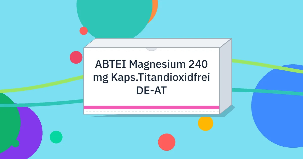 Symbolbild: Packung mit der Aufschrift ABTEI Magnesium 240 mg Kaps.Titandioxidfrei DE-AT (PZN 18598423) – Verfügbarkeit und Bezug in Apotheken in Frankfurt am Main