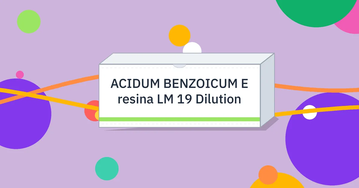 Symbolbild: Packung mit der Aufschrift ACIDUM BENZOICUM E resina LM 19 Dilution (PZN 16241697) – Verfügbarkeit und Bezug in Apotheken in Frankfurt am Main