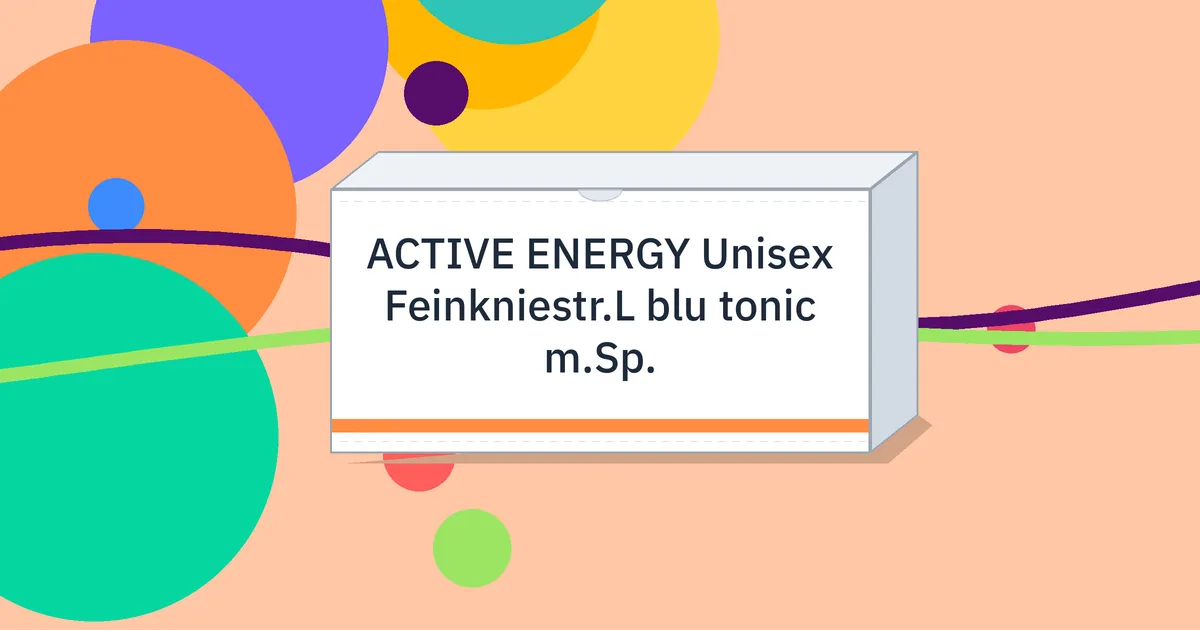 Symbolbild: Packung mit der Aufschrift ACTIVE ENERGY Unisex Feinkniestr.L blu tonic m.Sp. (PZN 16194242) – Verfügbarkeit und Bezug in Apotheken in Frankfurt am Main