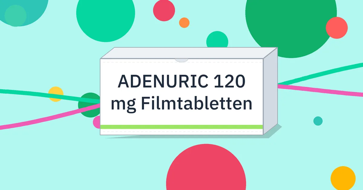 Symbolbild: Packung mit der Aufschrift ADENURIC 120 mg Filmtabletten (PZN 05455159) – Verfügbarkeit und Bezug in Apotheken in Frankfurt am Main