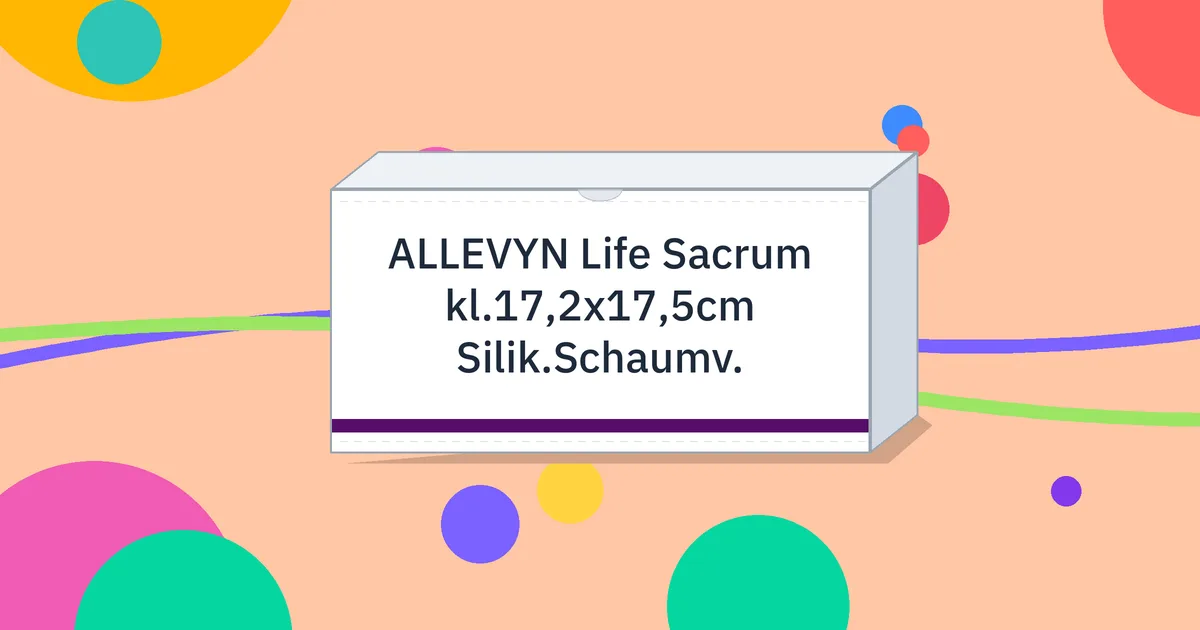 Symbolbild: Packung mit der Aufschrift ALLEVYN Life Sacrum kl.17,2x17,5cm Silik.Schaumv. (PZN 16698089) – Verfügbarkeit und Bezug in Apotheken in Frankfurt am Main