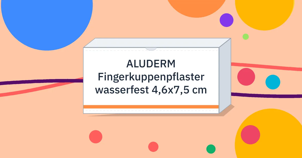 Symbolbild: Packung mit der Aufschrift ALUDERM Fingerkuppenpflaster wasserfest 4,6x7,5 cm (PZN 19455275) – Verfügbarkeit und Bezug in Apotheken in Frankfurt am Main