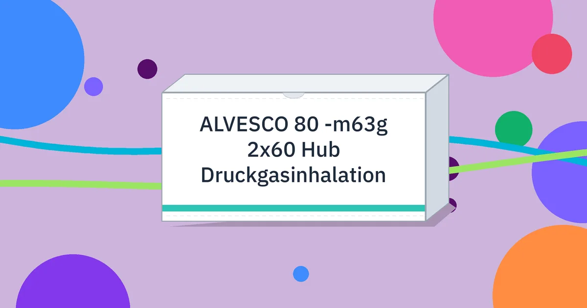 Symbolbild: Packung mit der Aufschrift ALVESCO 80 -m63g 2x60 Hub Druckgasinhalation (PZN 16060145) – Verfügbarkeit und Bezug in Apotheken in Frankfurt am Main