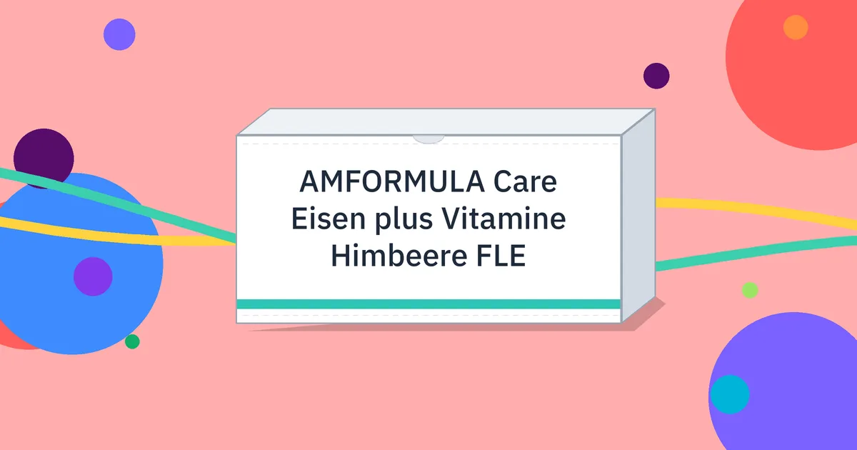 Symbolbild: Packung mit der Aufschrift AMFORMULA Care Eisen plus Vitamine Himbeere FLE (PZN 20207950) – Verfügbarkeit und Bezug in Apotheken in Frankfurt am Main