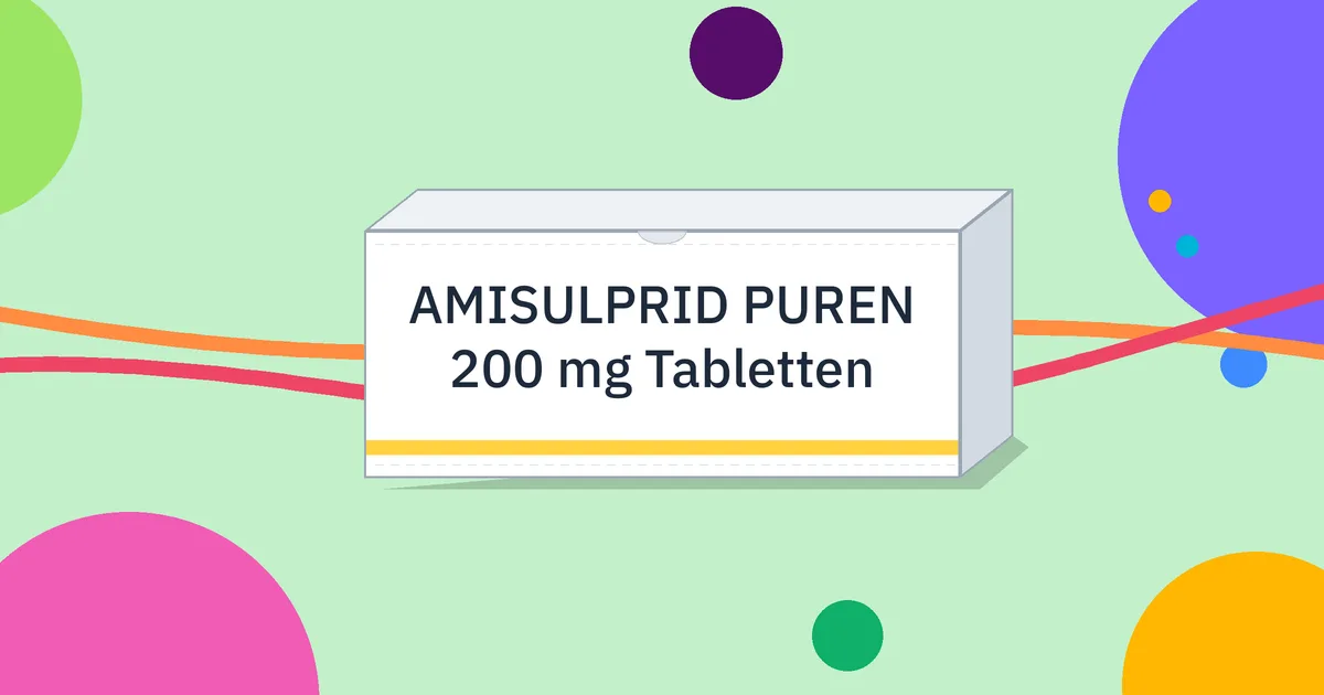 Symbolbild: Packung mit der Aufschrift AMISULPRID PUREN 200 mg Tabletten (PZN 13655493) – Verfügbarkeit und Bezug in Apotheken in Frankfurt am Main