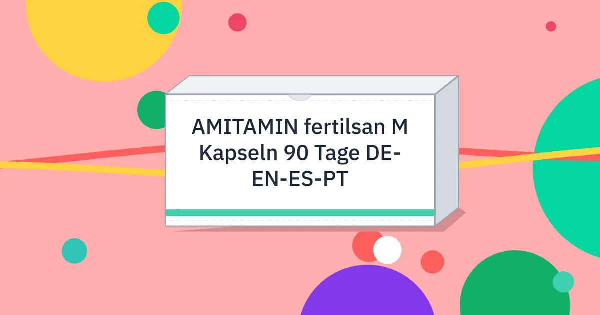 Symbolbild: Packung mit der Aufschrift AMITAMIN fertilsan M Kapseln 90 Tage DE-EN-ES-PT (PZN 15435086) – Verfügbarkeit und Bezug in Apotheken in Frankfurt am Main