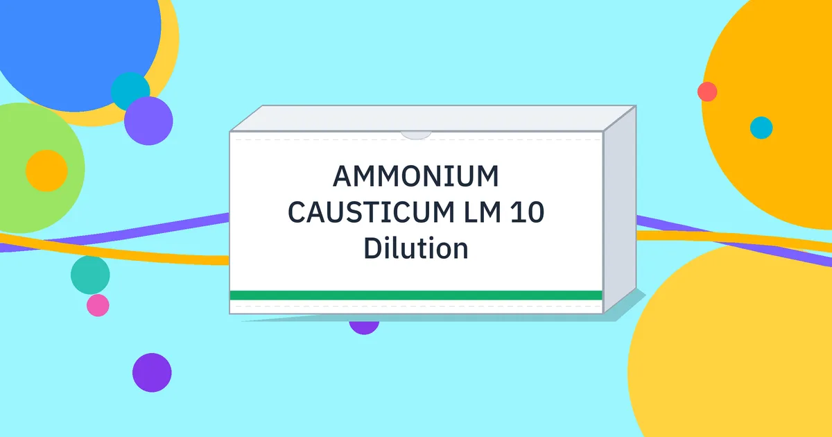 Symbolbild: Packung mit der Aufschrift AMMONIUM CAUSTICUM LM 10 Dilution (PZN 13320858) – Verfügbarkeit und Bezug in Apotheken in Frankfurt am Main