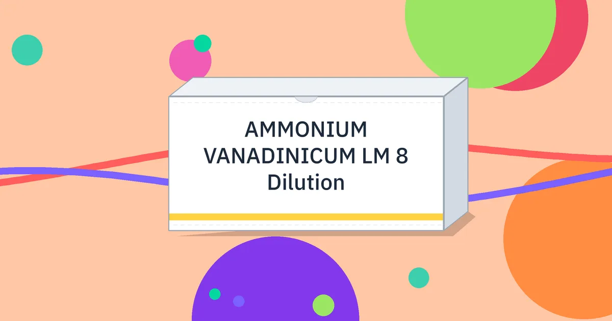 Symbolbild: Packung mit der Aufschrift AMMONIUM VANADINICUM LM 8 Dilution (PZN 13324098) – Verfügbarkeit und Bezug in Apotheken in Frankfurt am Main