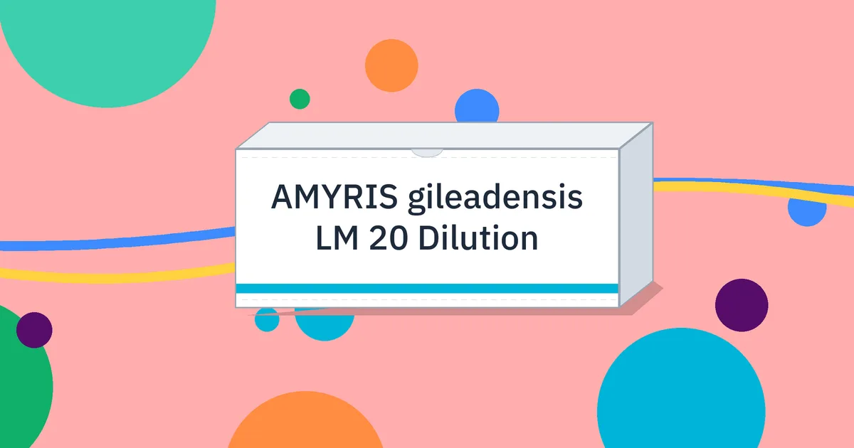 Symbolbild: Packung mit der Aufschrift AMYRIS gileadensis LM 20 Dilution (PZN 13327079) – Verfügbarkeit und Bezug in Apotheken in Frankfurt am Main