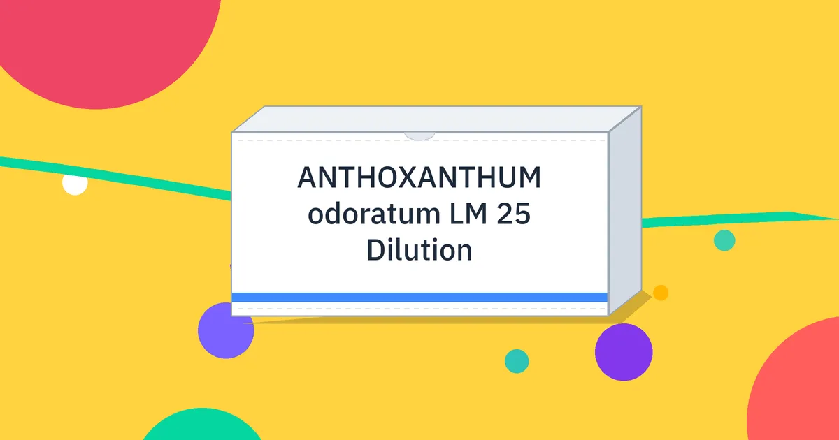 Symbolbild: Packung mit der Aufschrift ANTHOXANTHUM odoratum LM 25 Dilution (PZN 13369994) – Verfügbarkeit und Bezug in Apotheken in Frankfurt am Main