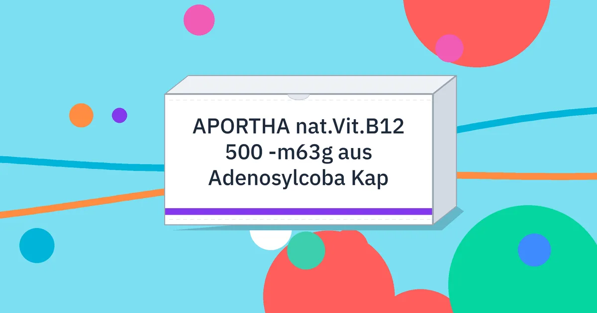 Symbolbild: Packung mit der Aufschrift APORTHA nat.Vit.B12 500 -m63g aus Adenosylcoba Kap (PZN 12507595) – Verfügbarkeit und Bezug in Apotheken in Frankfurt am Main