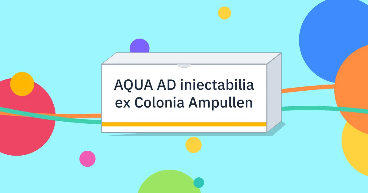 Symbolbild: Packung mit der Aufschrift AQUA AD iniectabilia ex Colonia Ampullen (PZN 01806389) – Verfügbarkeit und Bezug in Apotheken in Frankfurt am Main