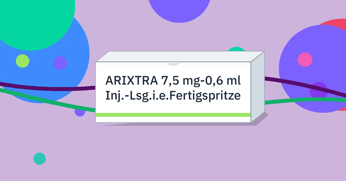 Symbolbild: Packung mit der Aufschrift ARIXTRA 7,5 mg-0,6 ml Inj.-Lsg.i.e.Fertigspritze (PZN 04191830) – Verfügbarkeit und Bezug in Apotheken in Frankfurt am Main