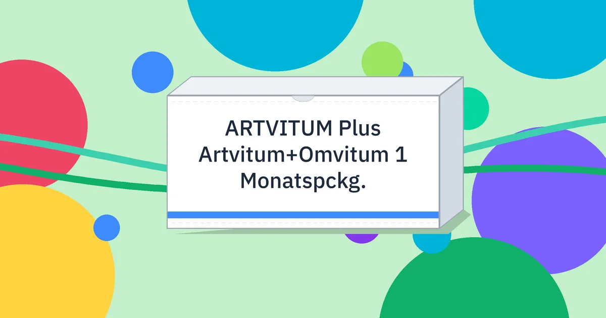 Symbolbild: Packung mit der Aufschrift ARTVITUM Plus Artvitum+Omvitum 1 Monatspckg. (PZN 03339561) – Verfügbarkeit und Bezug in Apotheken in Frankfurt am Main