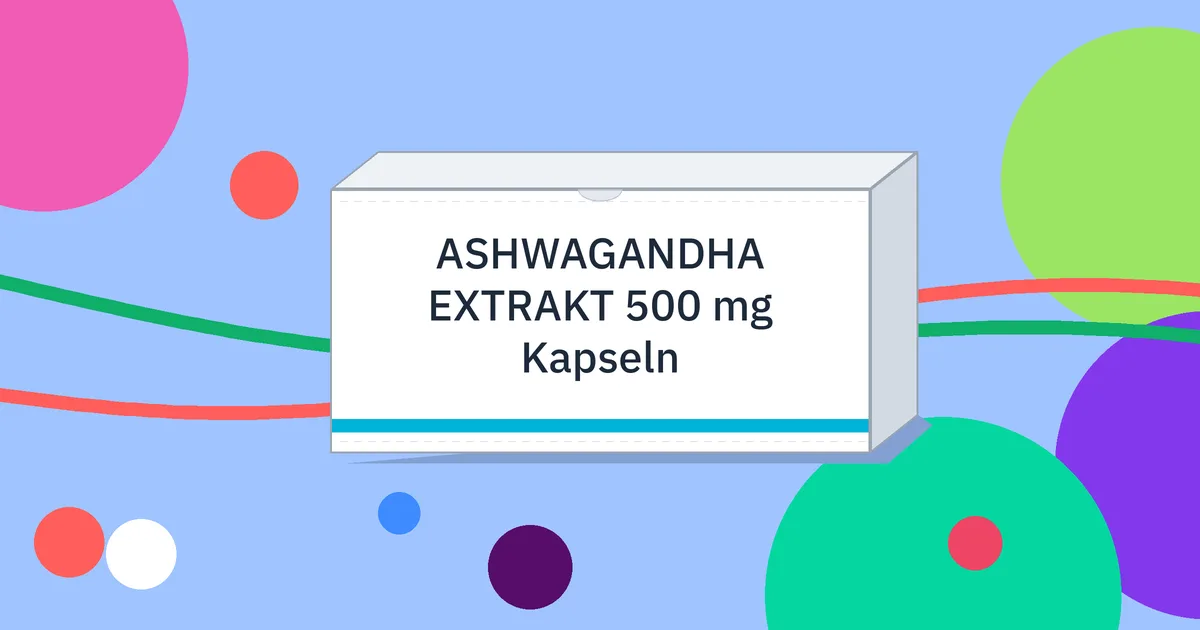 Symbolbild: Packung mit der Aufschrift ASHWAGANDHA EXTRAKT 500 mg Kapseln (PZN 11727171) – Verfügbarkeit und Bezug in Apotheken in Frankfurt am Main