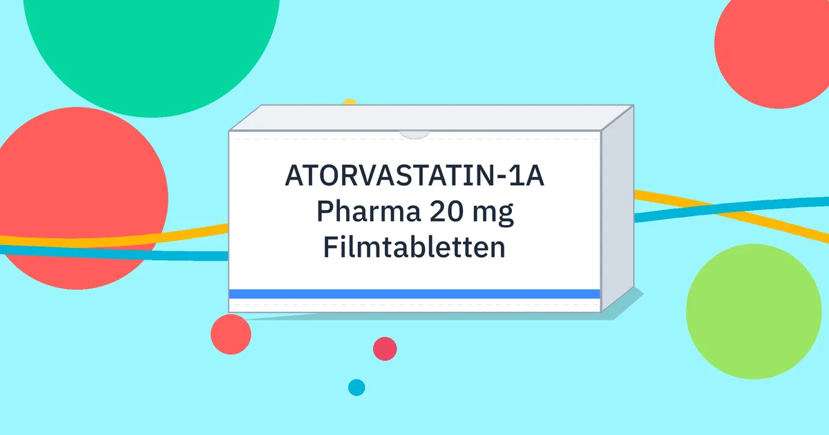 Symbolbild: Packung mit der Aufschrift ATORVASTATIN-1A Pharma 20 mg Filmtabletten (PZN 07752909) – Verfügbarkeit und Bezug in Apotheken in Frankfurt am Main