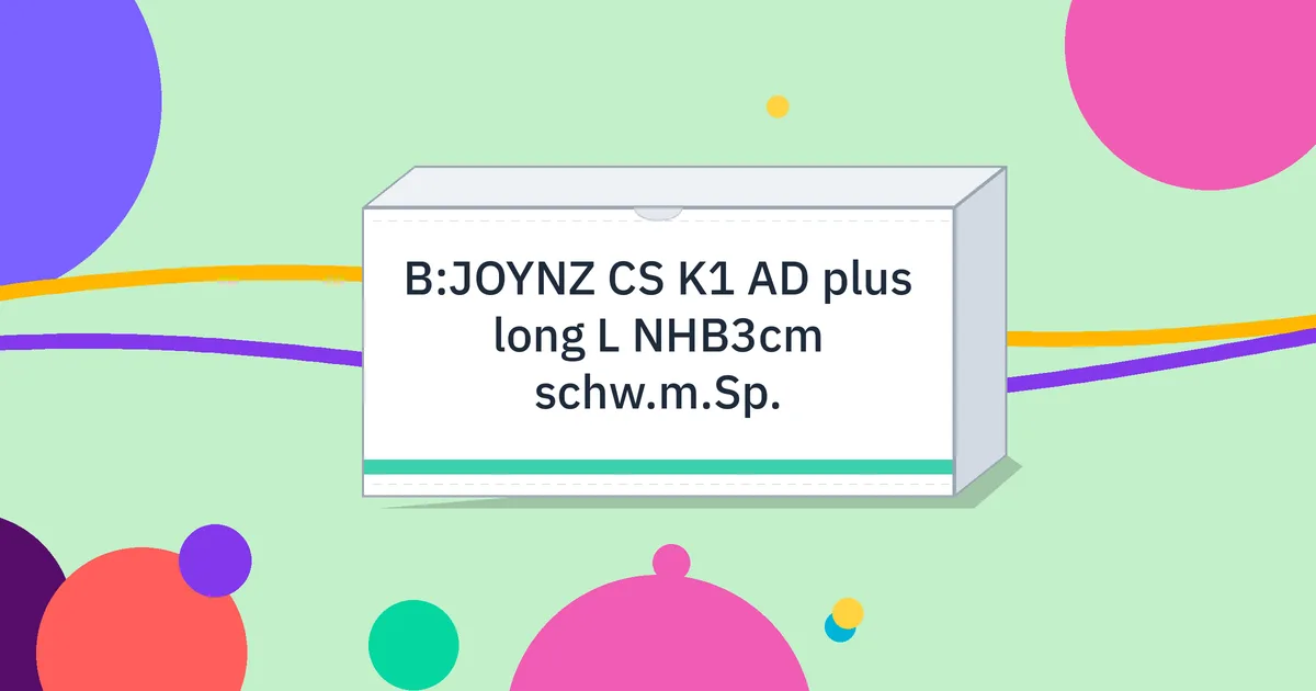 Symbolbild: Packung mit der Aufschrift B:JOYNZ CS K1 AD plus long L NHB3cm schw.m.Sp. (PZN 20526069) – Verfügbarkeit und Bezug in Apotheken in Frankfurt am Main
