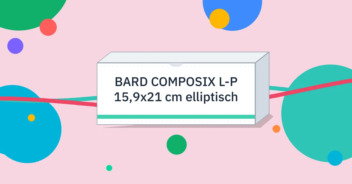 Symbolbild: Packung mit der Aufschrift BARD COMPOSIX L-P 15,9x21 cm elliptisch (PZN 02706678) – Verfügbarkeit und Bezug in Apotheken in Frankfurt am Main
