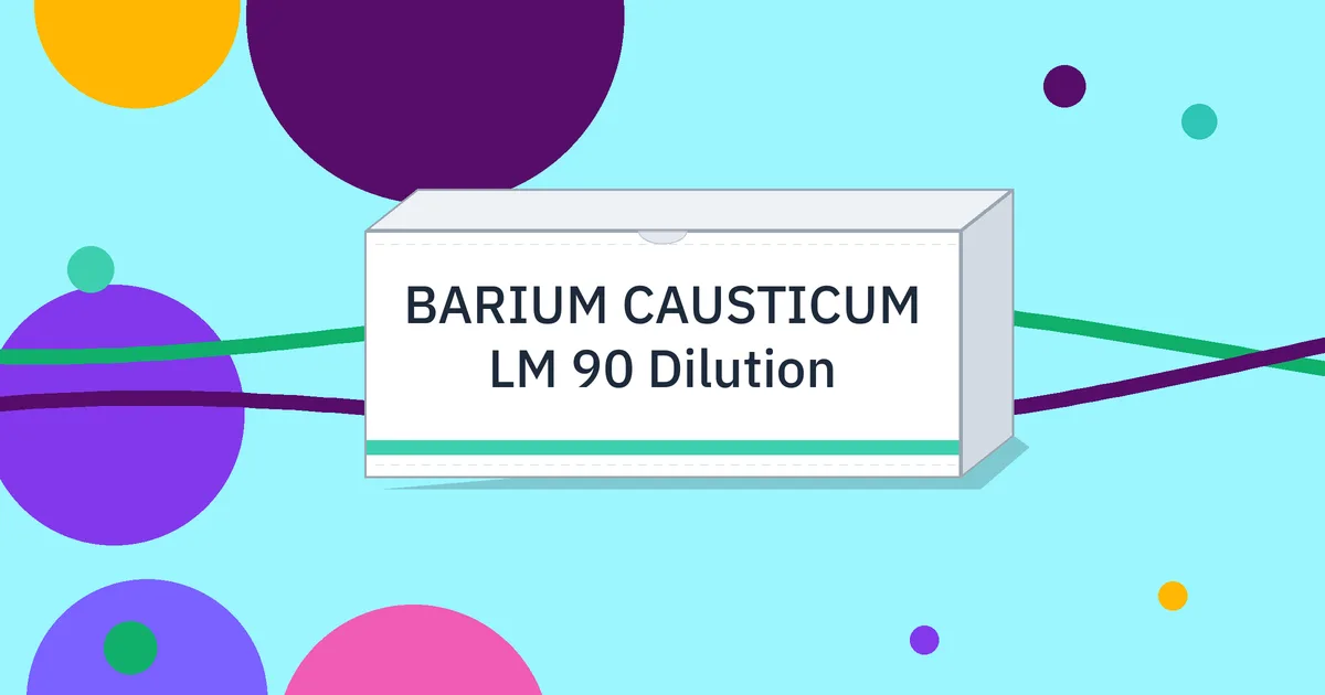 Symbolbild: Packung mit der Aufschrift BARIUM CAUSTICUM LM 90 Dilution (PZN 13377108) – Verfügbarkeit und Bezug in Apotheken in Frankfurt am Main