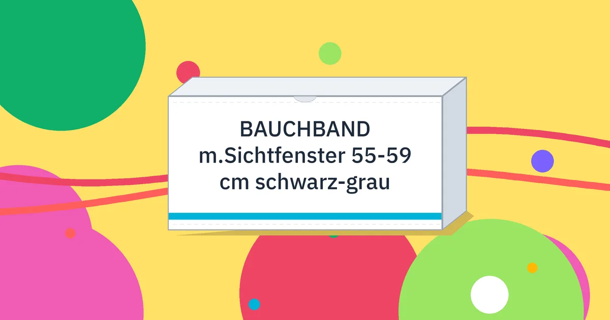 Symbolbild: Packung mit der Aufschrift BAUCHBAND m.Sichtfenster 55-59 cm schwarz-grau (PZN 17837831) – Verfügbarkeit und Bezug in Apotheken in Frankfurt am Main