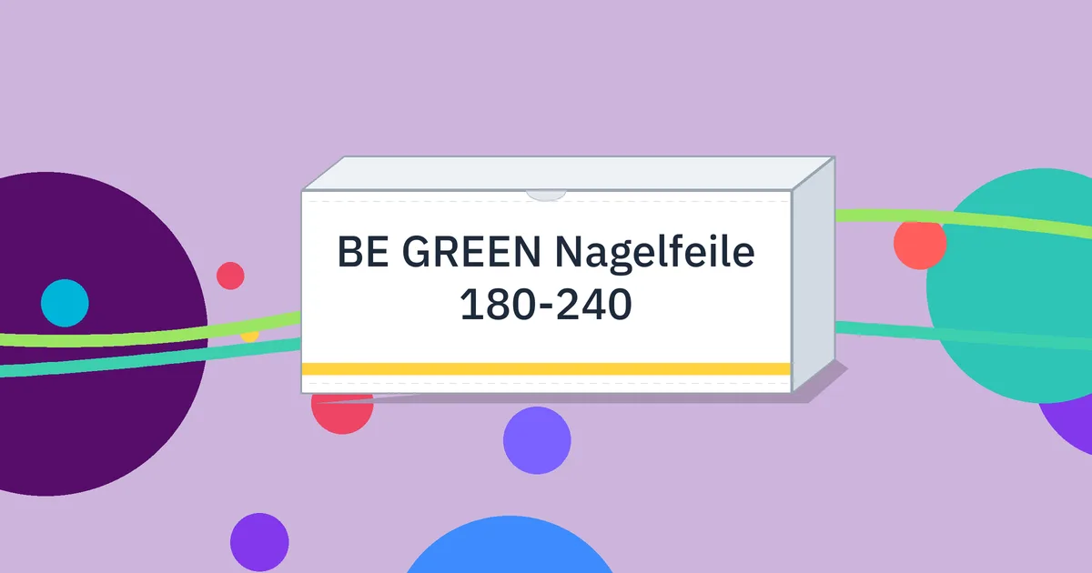 Symbolbild: Packung mit der Aufschrift BE GREEN Nagelfeile 180-240 (PZN 18453185) – Verfügbarkeit und Bezug in Apotheken in Frankfurt am Main