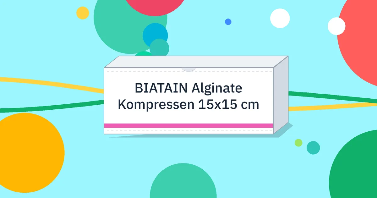 Symbolbild: Packung mit der Aufschrift BIATAIN Alginate Kompressen 15x15 cm (PZN 20165045) – Verfügbarkeit und Bezug in Apotheken in Frankfurt am Main