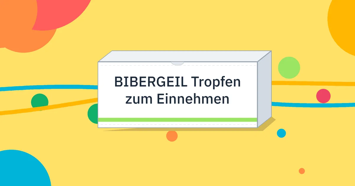 Symbolbild: Packung mit der Aufschrift BIBERGEIL Tropfen zum Einnehmen (PZN 11366313) – Verfügbarkeit und Bezug in Apotheken in Frankfurt am Main