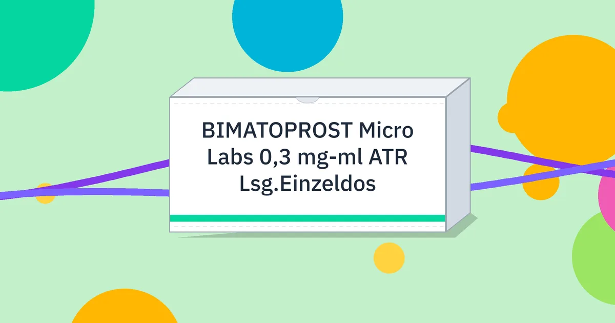 Symbolbild: Packung mit der Aufschrift BIMATOPROST Micro Labs 0,3 mg-ml ATR Lsg.Einzeldos (PZN 17821534) – Verfügbarkeit und Bezug in Apotheken in Frankfurt am Main