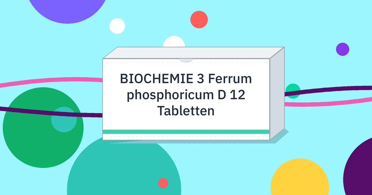Symbolbild: Packung mit der Aufschrift BIOCHEMIE 3 Ferrum phosphoricum D 12 Tabletten (PZN 04324739) – Verfügbarkeit und Bezug in Apotheken in Frankfurt am Main