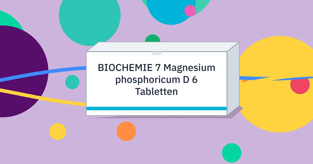 Symbolbild: Packung mit der Aufschrift BIOCHEMIE 7 Magnesium phosphoricum D 6 Tabletten (PZN 03886636) – Verfügbarkeit und Bezug in Apotheken in Frankfurt am Main