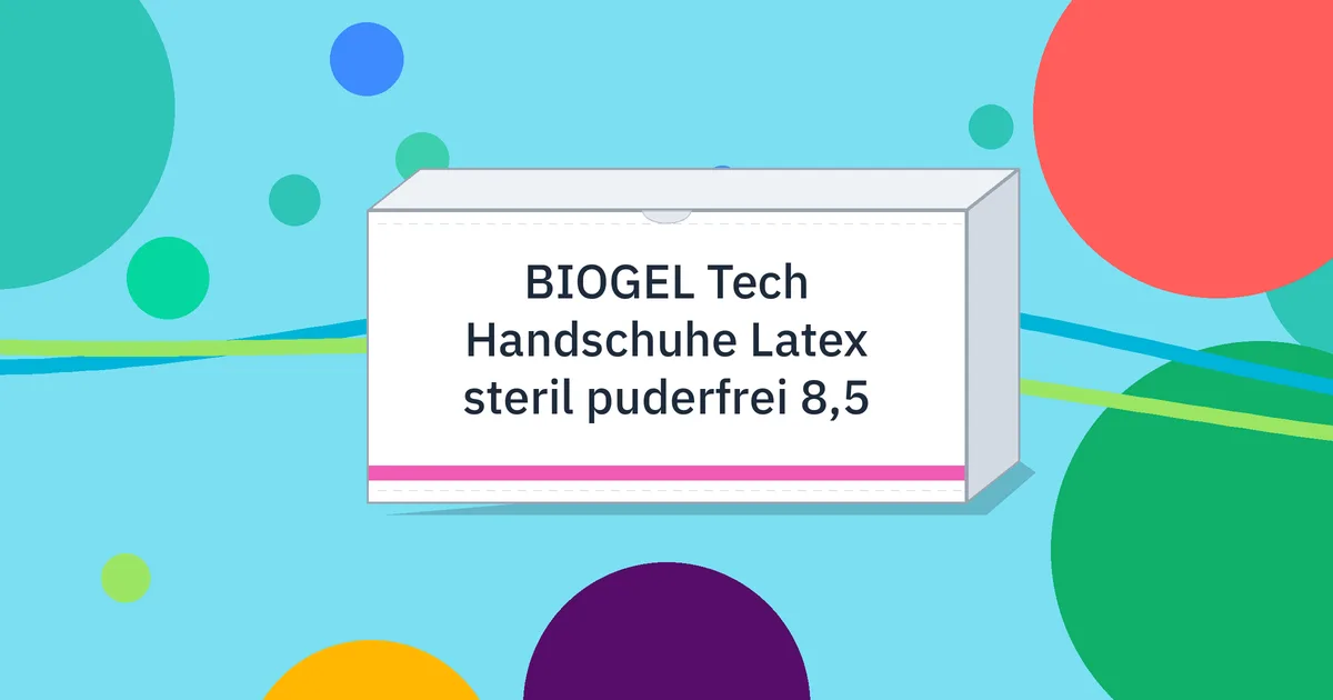 Symbolbild: Packung mit der Aufschrift BIOGEL Tech Handschuhe Latex steril puderfrei 8,5 (PZN 20867184) – Verfügbarkeit und Bezug in Apotheken in Frankfurt am Main