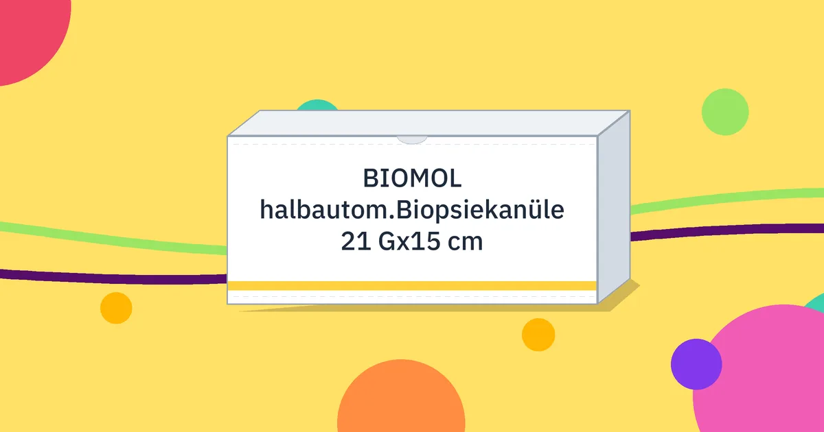 Symbolbild: Packung mit der Aufschrift BIOMOL halbautom.Biopsiekanüle 21 Gx15 cm (PZN 06123867) – Verfügbarkeit und Bezug in Apotheken in Frankfurt am Main