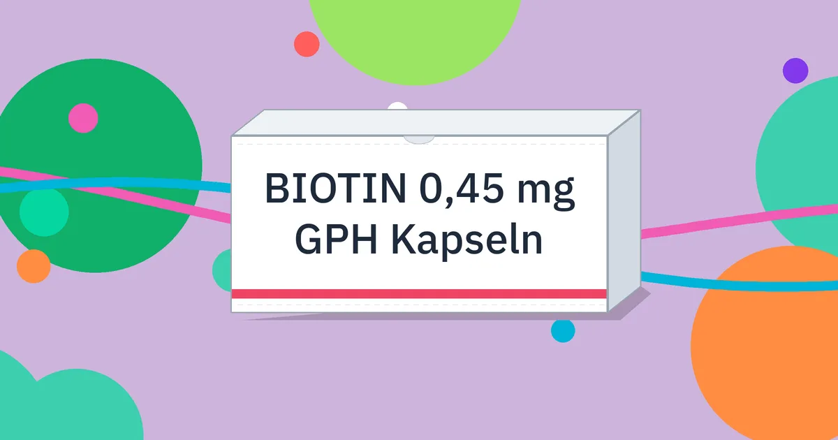 Symbolbild: Packung mit der Aufschrift BIOTIN 0,45 mg GPH Kapseln (PZN 09749521) – Verfügbarkeit und Bezug in Apotheken in Frankfurt am Main