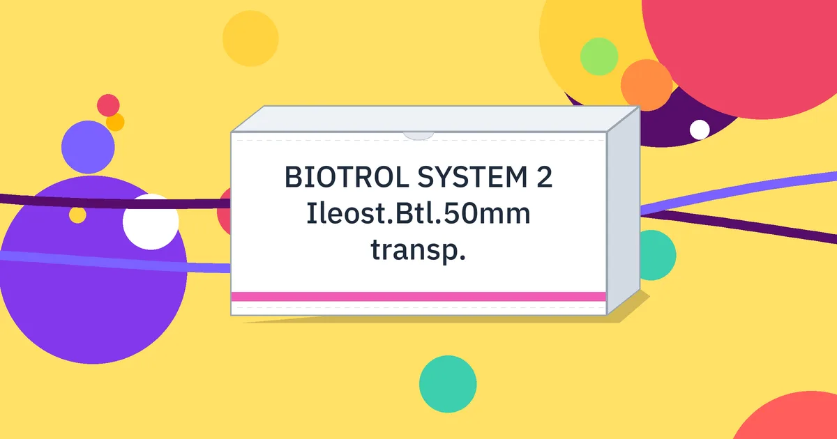 Symbolbild: Packung mit der Aufschrift BIOTROL SYSTEM 2 Ileost.Btl.50mm transp. (PZN 04868913) – Verfügbarkeit und Bezug in Apotheken in Frankfurt am Main