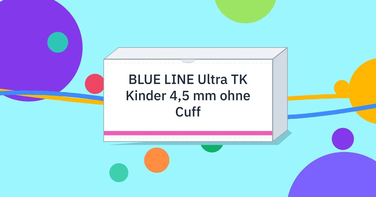 Symbolbild: Packung mit der Aufschrift BLUE LINE Ultra TK Kinder 4,5 mm ohne Cuff (PZN 14437108) – Verfügbarkeit und Bezug in Apotheken in Frankfurt am Main