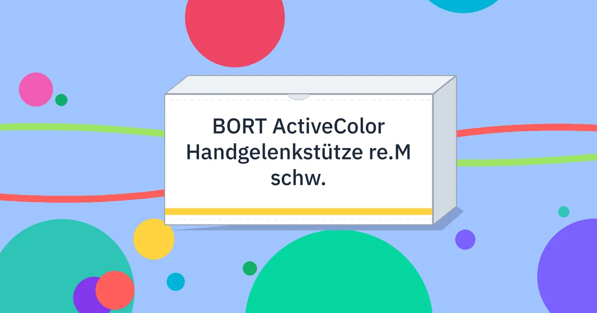 Symbolbild: Packung mit der Aufschrift BORT ActiveColor Handgelenkstütze re.M schw. (PZN 13423825) – Verfügbarkeit und Bezug in Apotheken in Frankfurt am Main