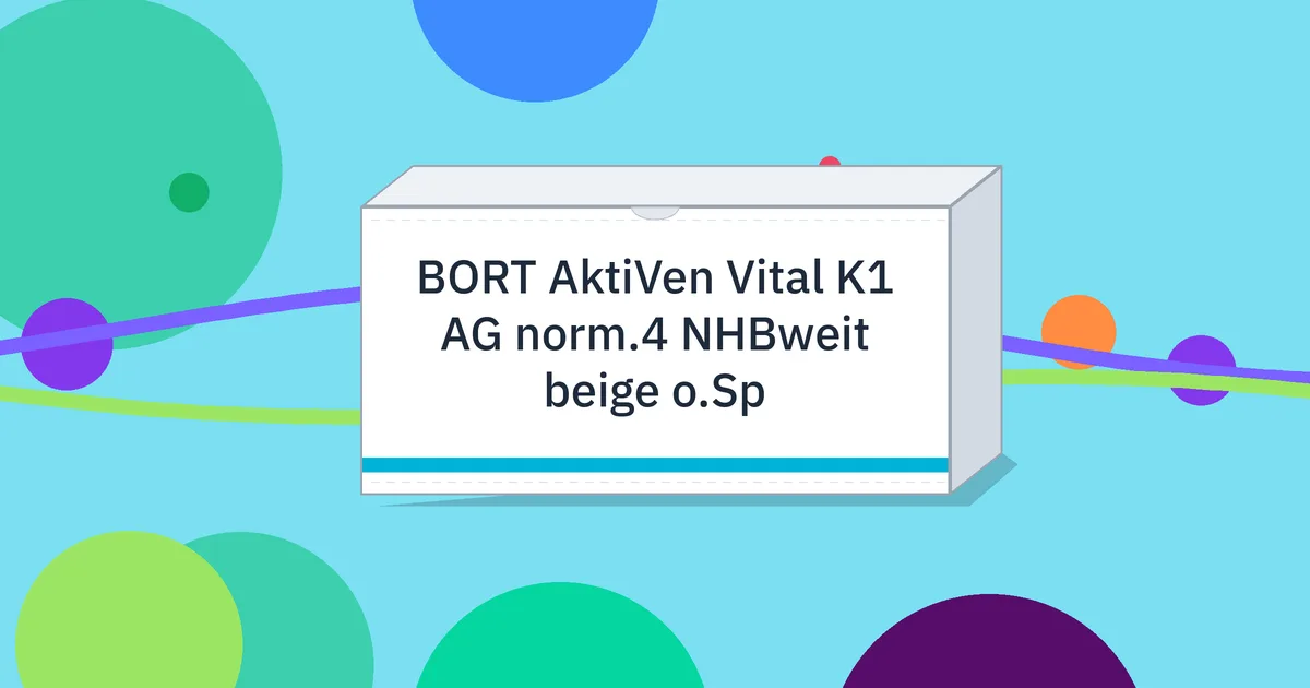 Symbolbild: Packung mit der Aufschrift BORT AktiVen Vital K1 AG norm.4 NHBweit beige o.Sp (PZN 13730912) – Verfügbarkeit und Bezug in Apotheken in Frankfurt am Main