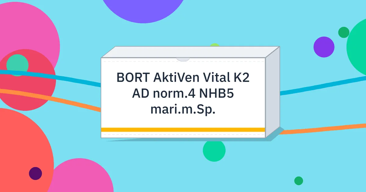 Symbolbild: Packung mit der Aufschrift BORT AktiVen Vital K2 AD norm.4 NHB5 mari.m.Sp. (PZN 17494650) – Verfügbarkeit und Bezug in Apotheken in Frankfurt am Main