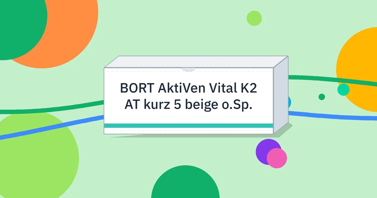 Symbolbild: Packung mit der Aufschrift BORT AktiVen Vital K2 AT kurz 5 beige o.Sp. (PZN 13739066) – Verfügbarkeit und Bezug in Apotheken in Frankfurt am Main