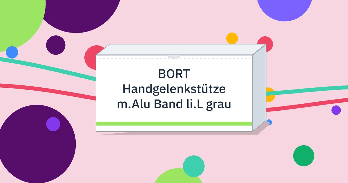 Symbolbild: Packung mit der Aufschrift BORT Handgelenkstütze m.Alu Band li.L grau (PZN 17843151) – Verfügbarkeit und Bezug in Apotheken in Frankfurt am Main