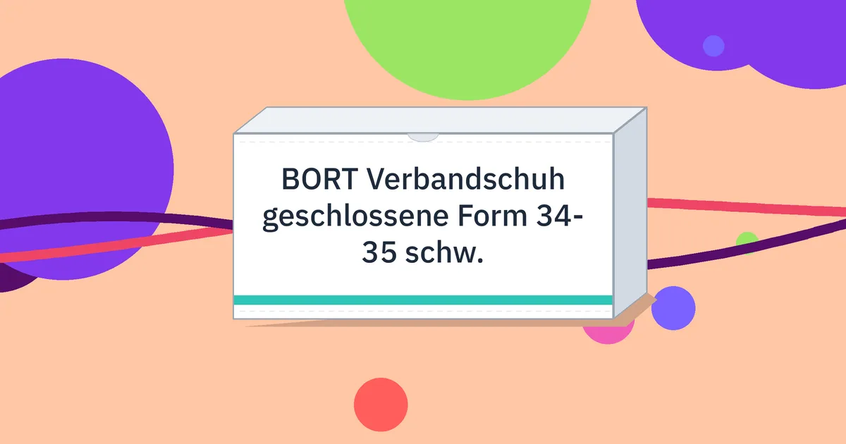 Symbolbild: Packung mit der Aufschrift BORT Verbandschuh geschlossene Form 34-35 schw. (PZN 07670436) – Verfügbarkeit und Bezug in Apotheken in Frankfurt am Main