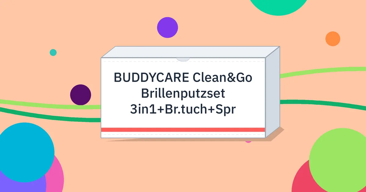 Symbolbild: Packung mit der Aufschrift BUDDYCARE Clean&Go Brillenputzset 3in1+Br.tuch+Spr (PZN 18225515) – Verfügbarkeit und Bezug in Apotheken in Frankfurt am Main